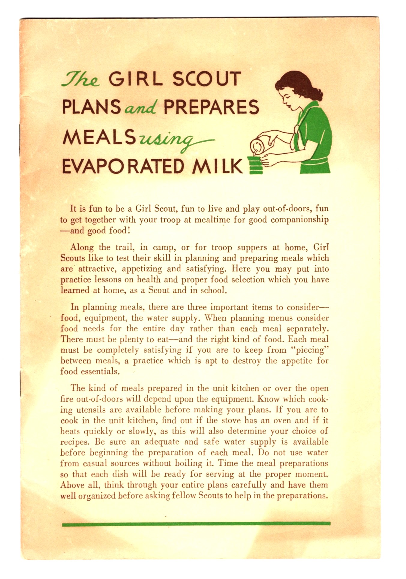 Girl Scout Plans and Prepares Meals Using Evaporated Milk, The