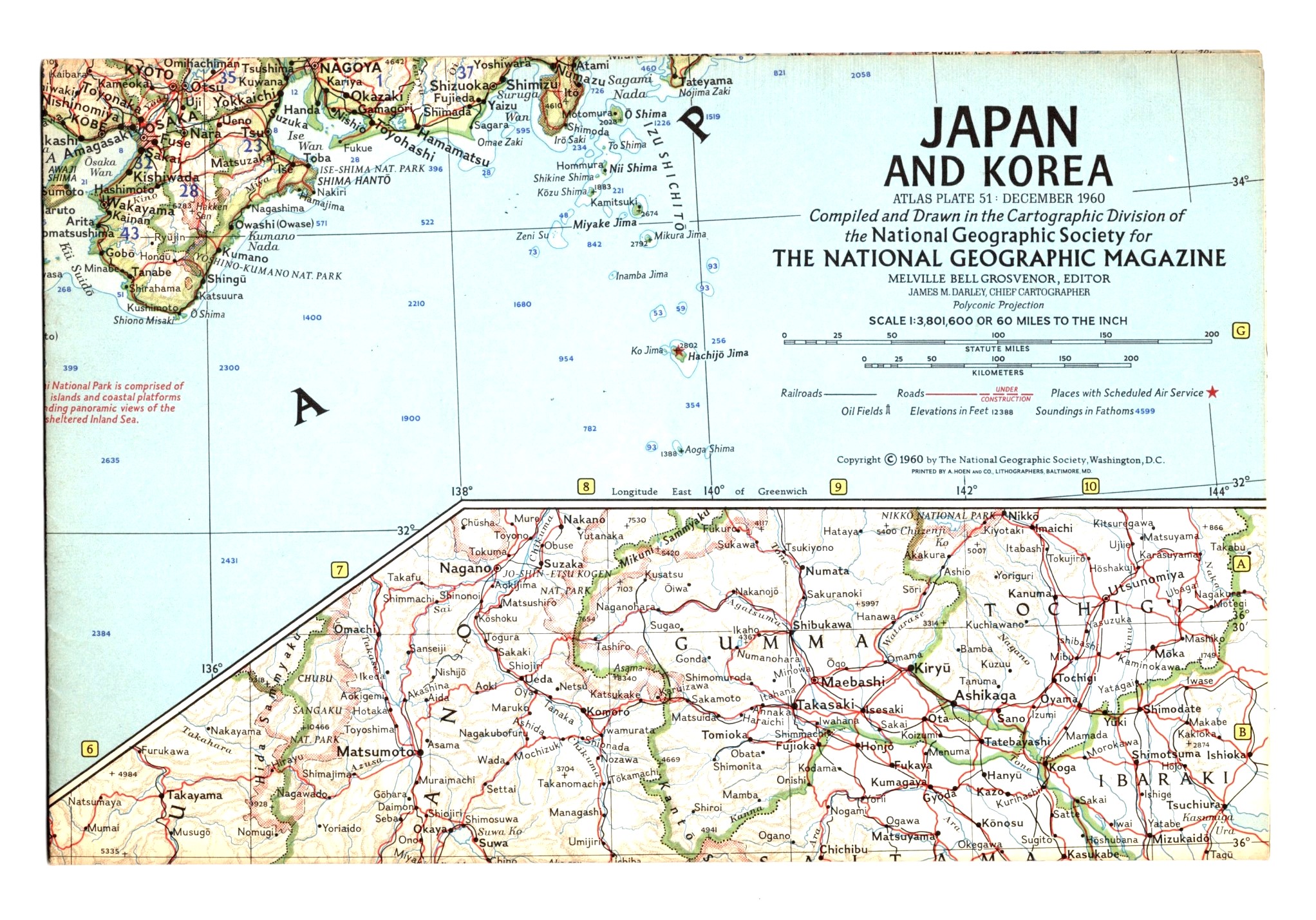 Japan and Korea : National Geographic Map, Atlas Plate 51, December, 1960