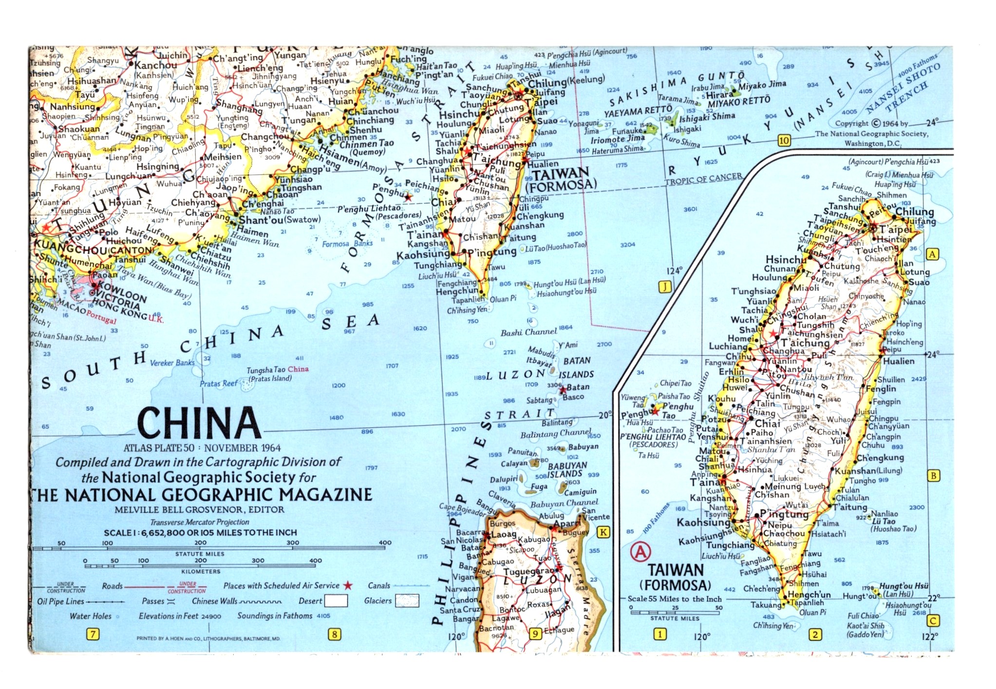 China : National Geographic Map, Atlas Plate 50, November 1964